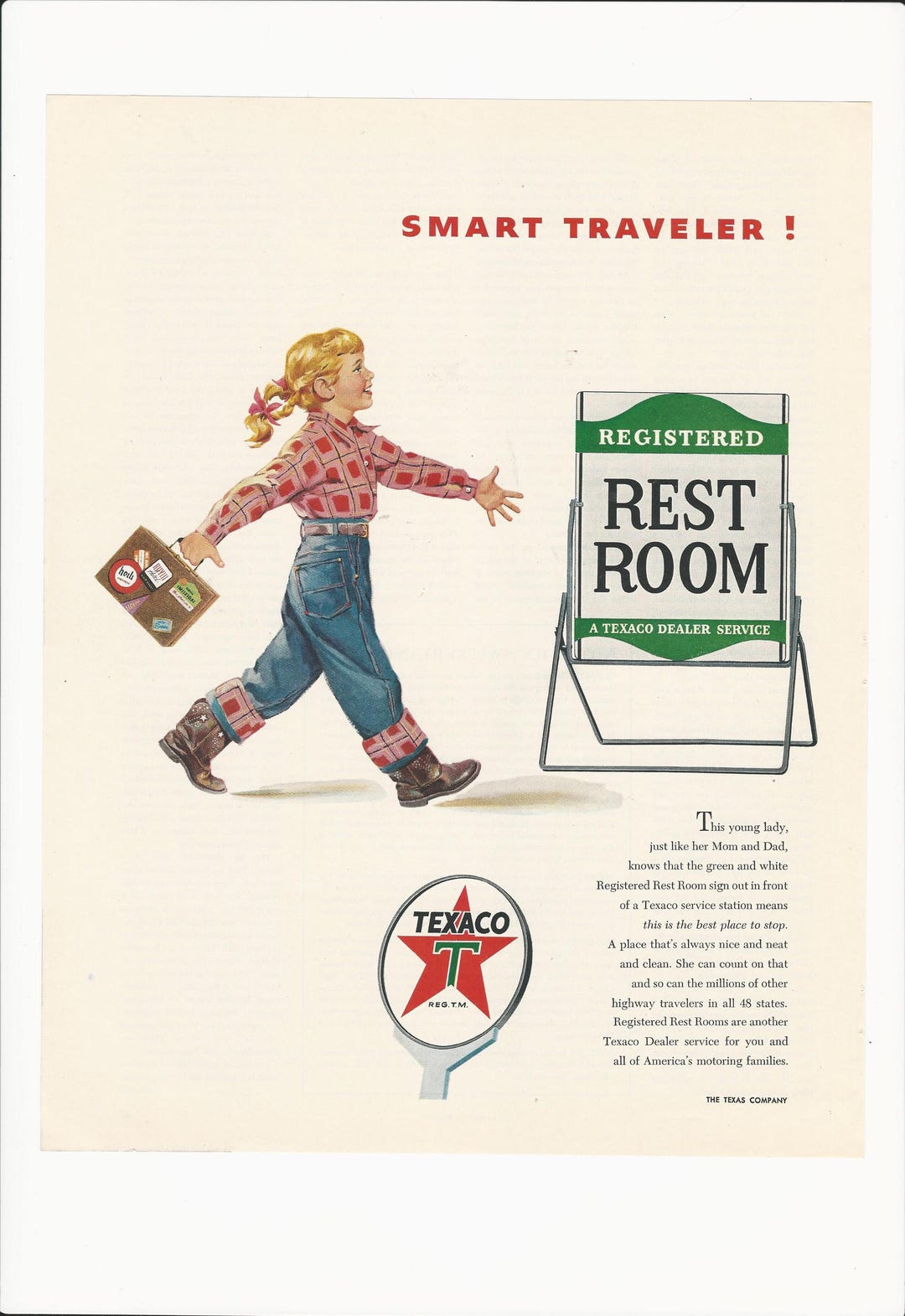 Large Vintage Texaco Ad | 1950s | "registered Rest Room" | Retro | Wall ...