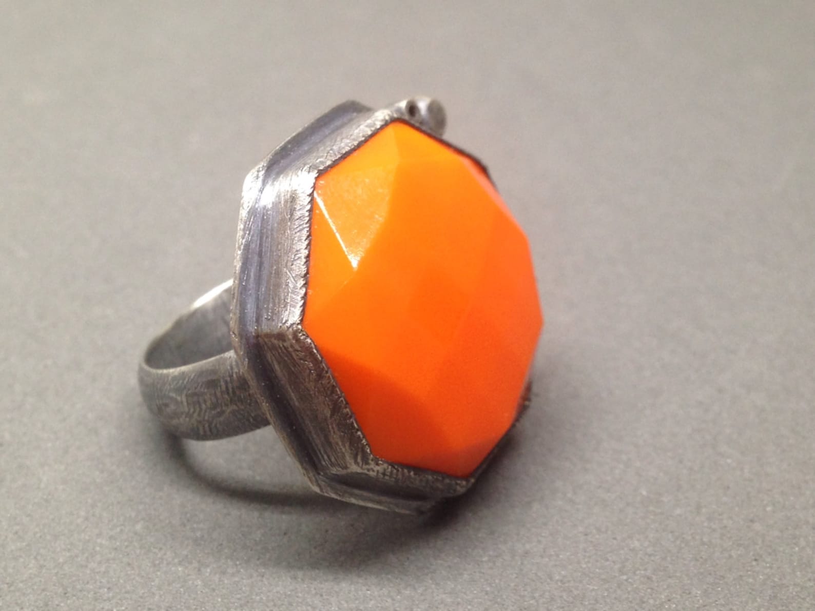 Large Bright Orange Octogan Geometric Ring Big Ring Jewelry Oxidized ...