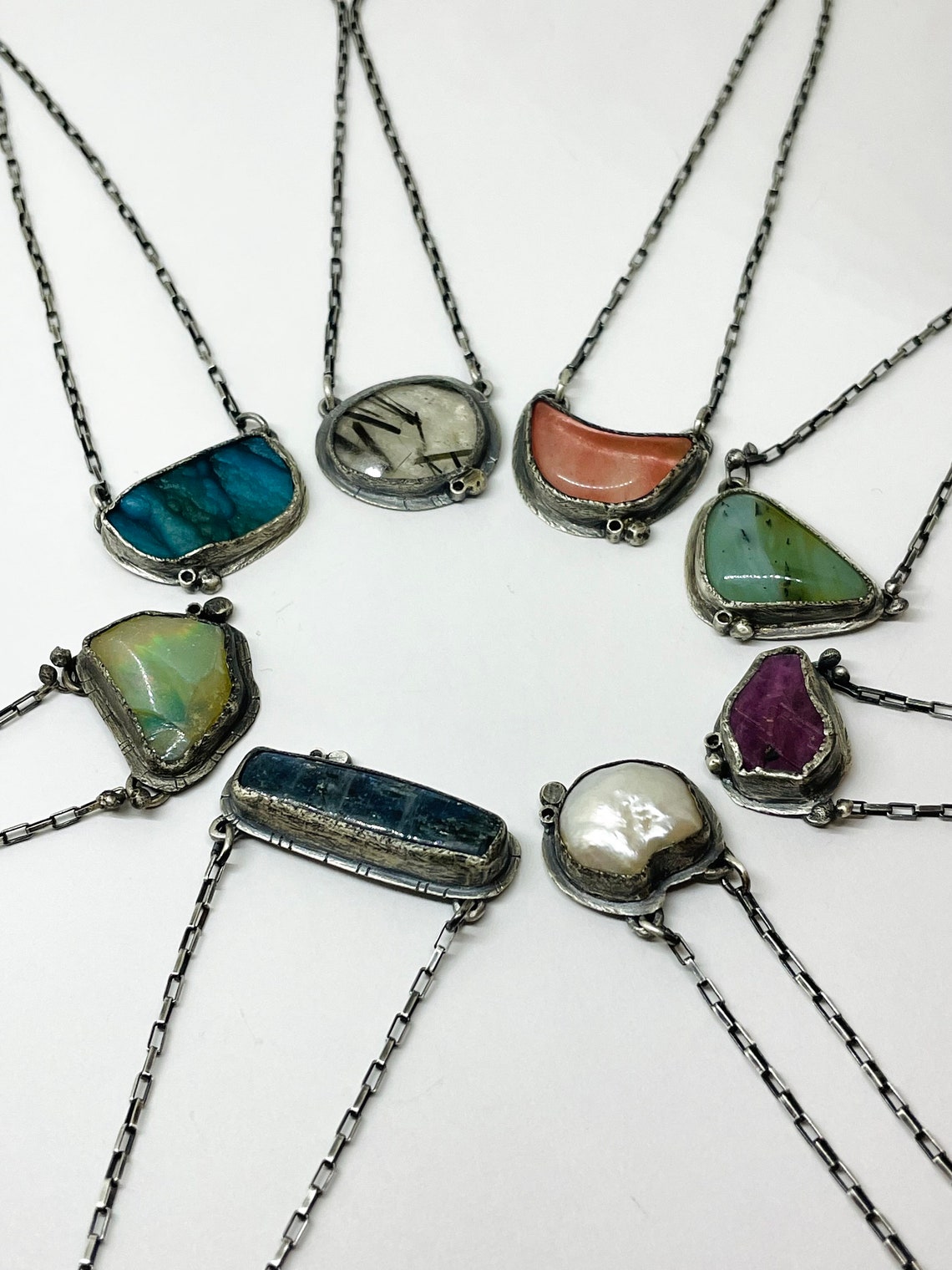 NEW Minis Gemstone Oxidized Sterling Silver Necklace Raw Ruby Quartz ...