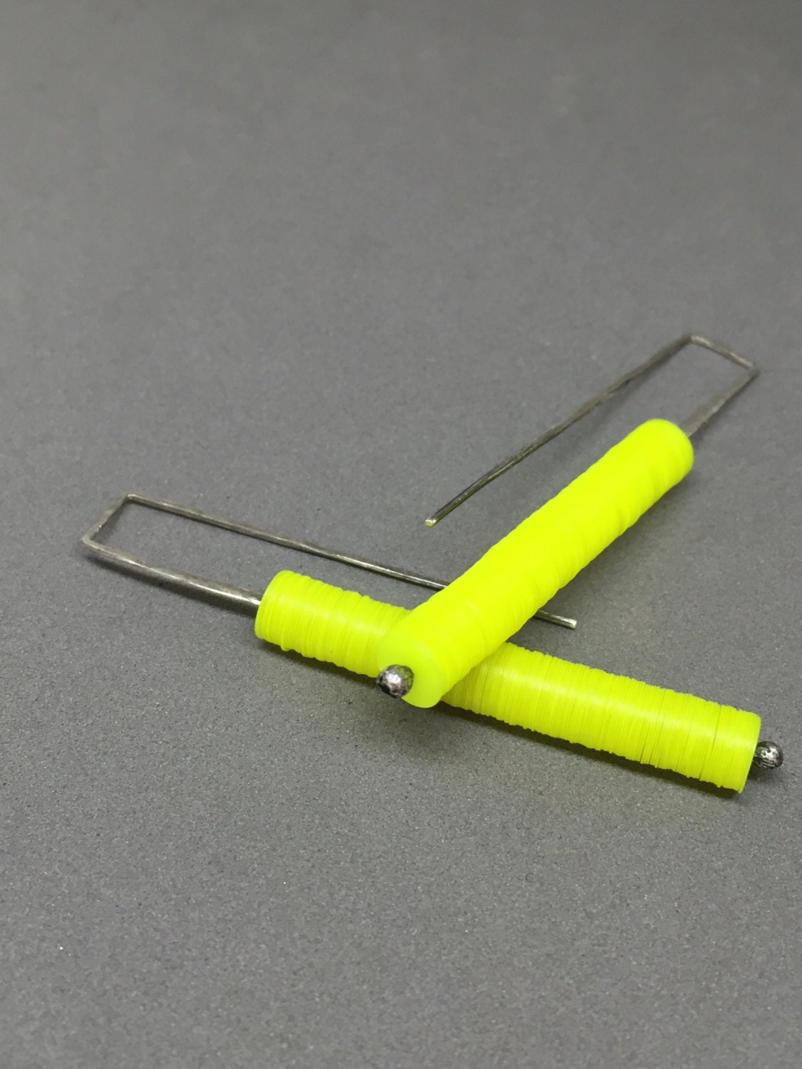 Neon Yellow Earrings Stacked Column Linear Pendulum Vintage Sequin ...