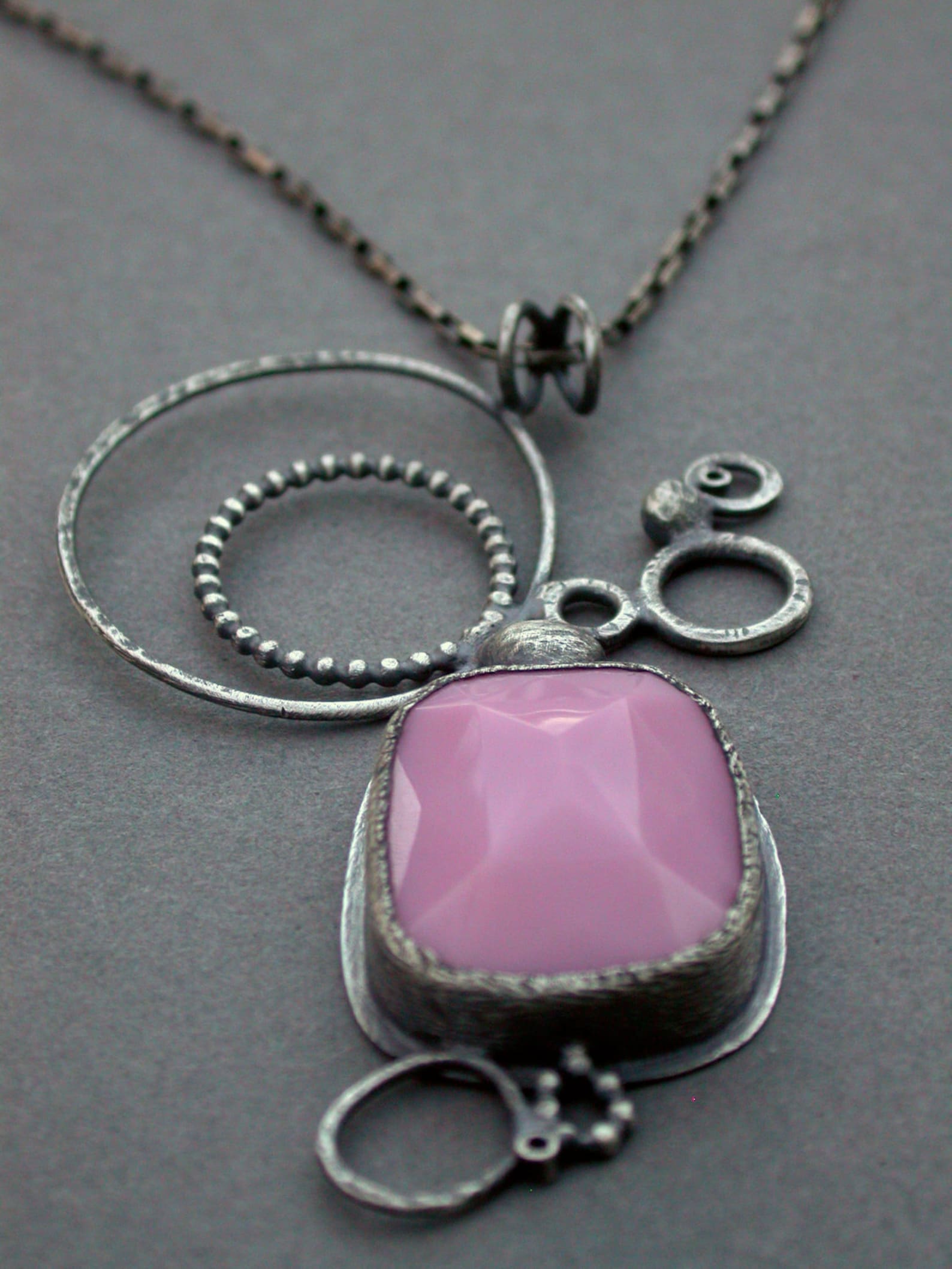 Pink Purple Candy Colored Necklace Metalsmith Oxidized Stering Silver ...