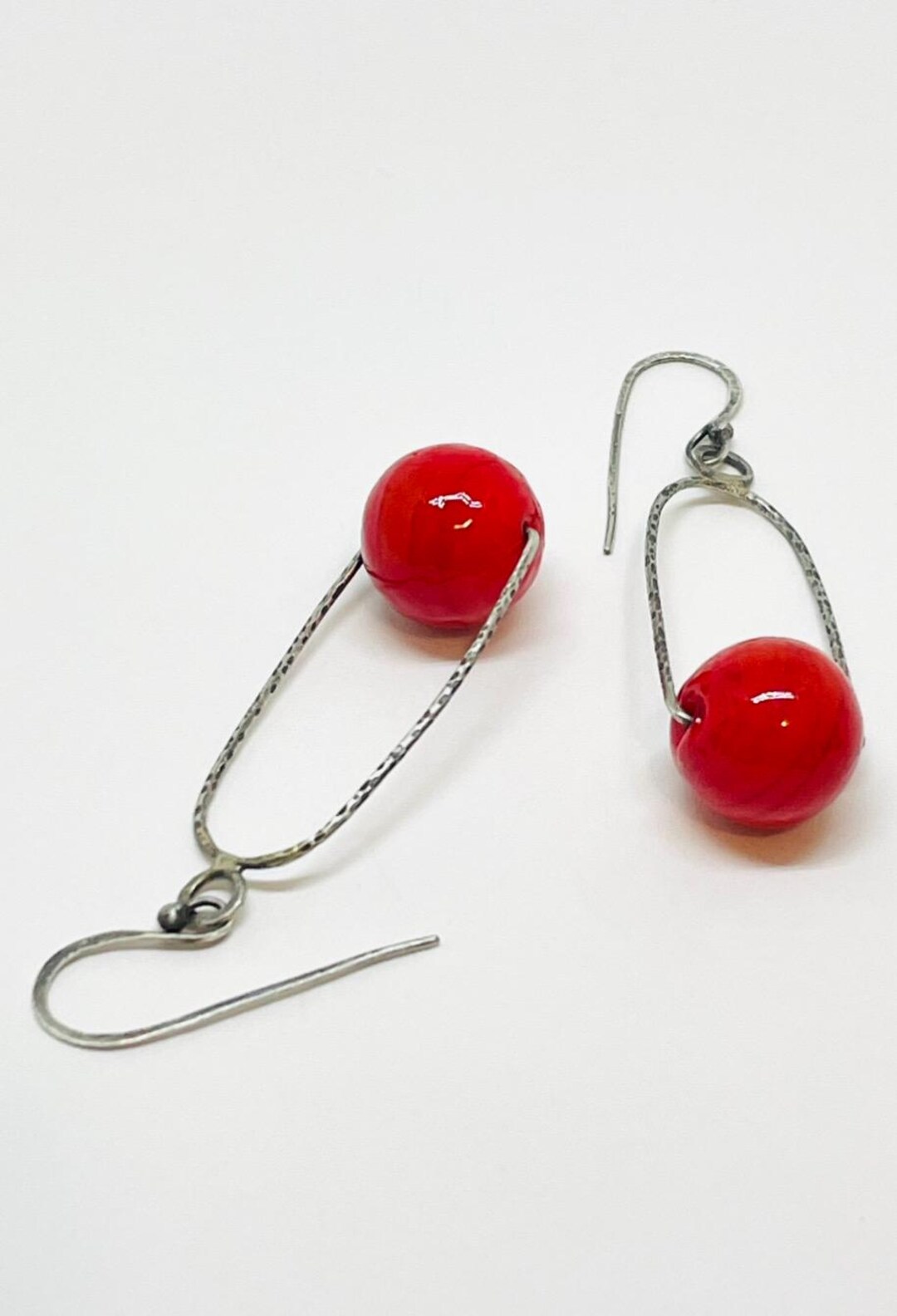 Cherry Red Earrings Hott Red Sterling Silver Earrings Bright Red Long ...
