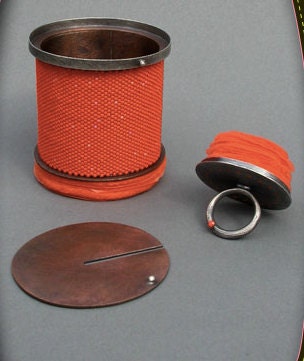 Orange Sculpture Beaded Jewelry Box Vessel Metal Box Fabricated Beaded ...