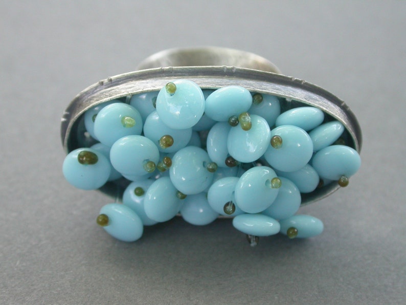 Blue Candy Dish Polyp Ring Blue Sculpture Ring Wearable Beads Large ...