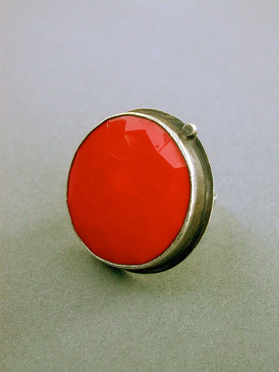 Hot Red Poppy Ring Bright Electric Red Neon Cocktail Ring Modern Funky ...