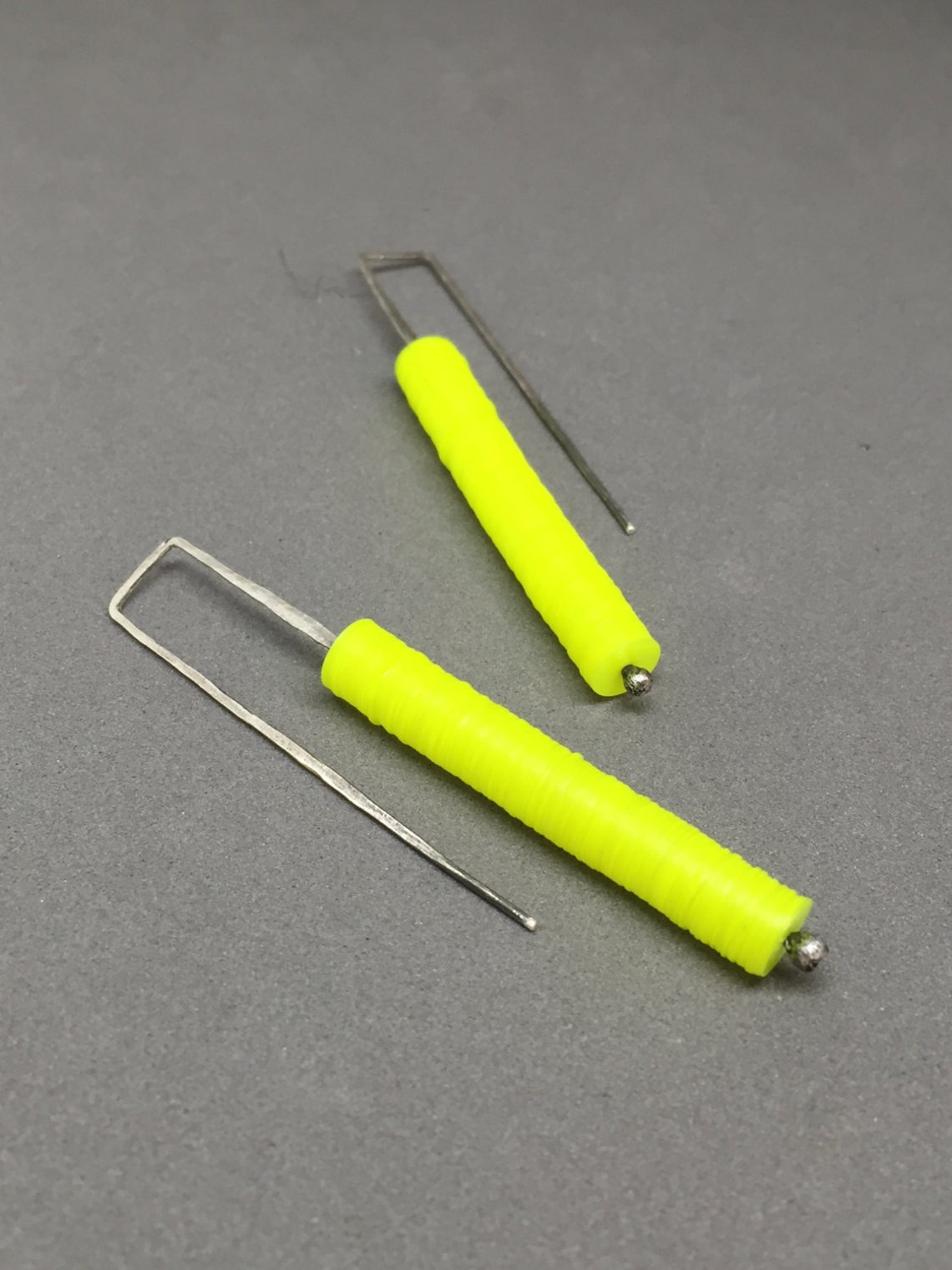 Neon Yellow Earrings Stacked Column Linear Pendulum Vintage Sequin ...
