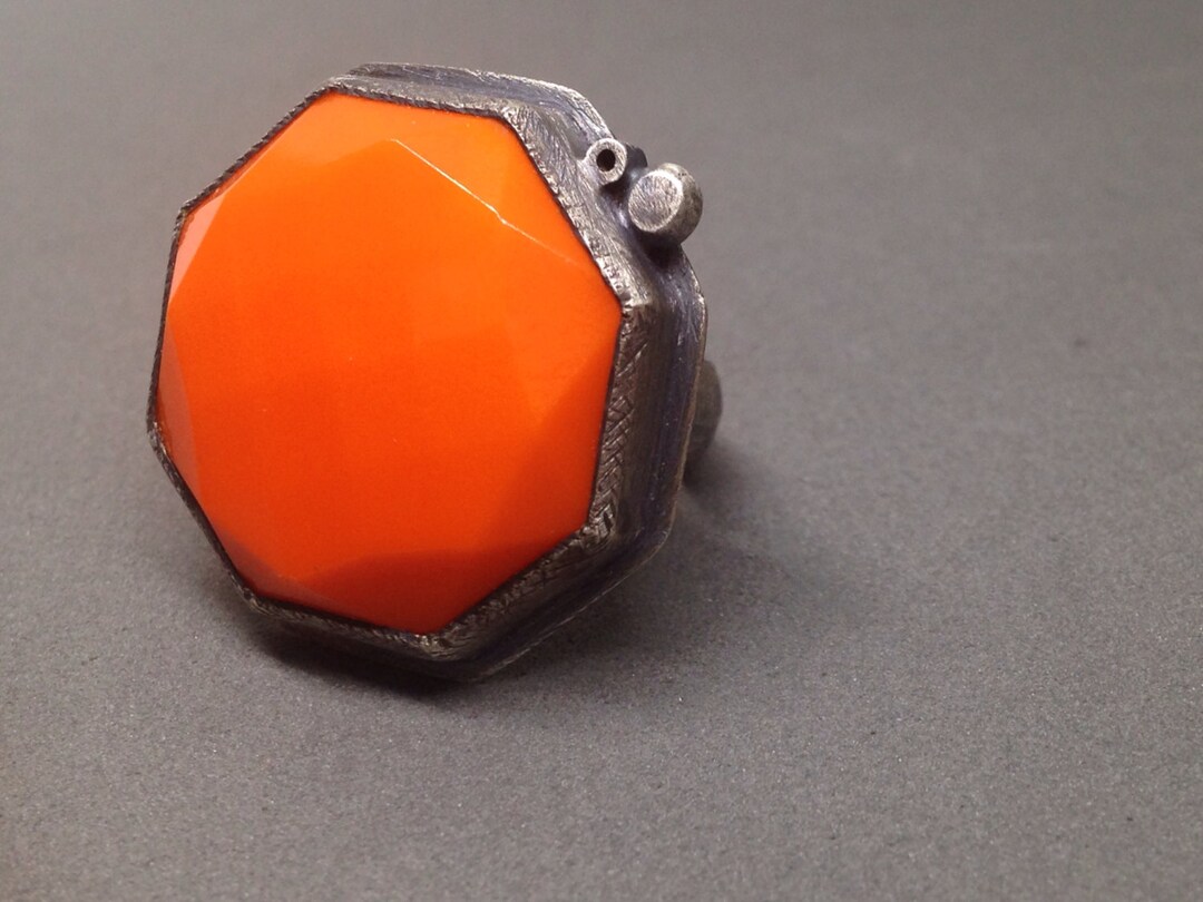 Large Bright Orange Octogan Geometric Ring Big Ring Jewelry Oxidized ...
