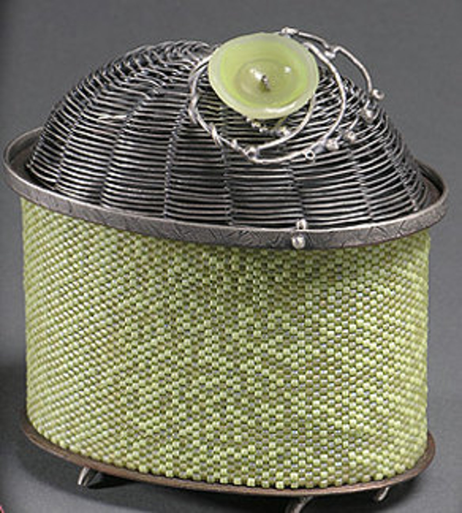 Orange Sculpture Beaded Jewelry Box Vessel Metal Box Fabricated Beaded ...