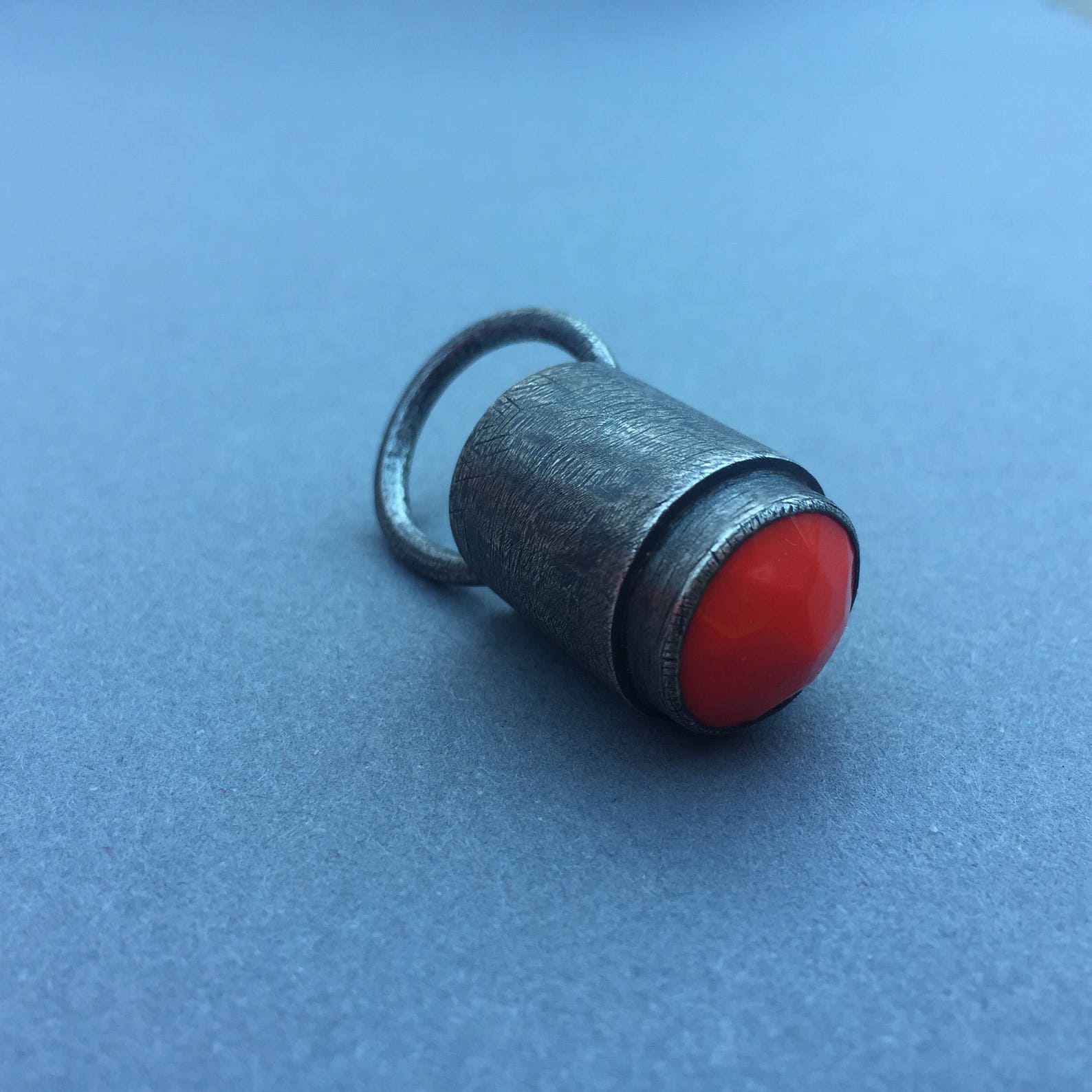Large Hot Red Ring Oxidized Sterling Silver Vintage Glass Jewelry ...