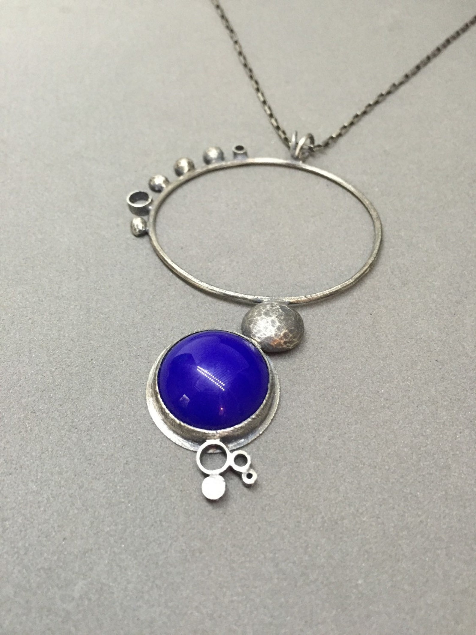 Lapis Indigo Blue Sterling Silver Necklace Pendant Vintage Glass ...