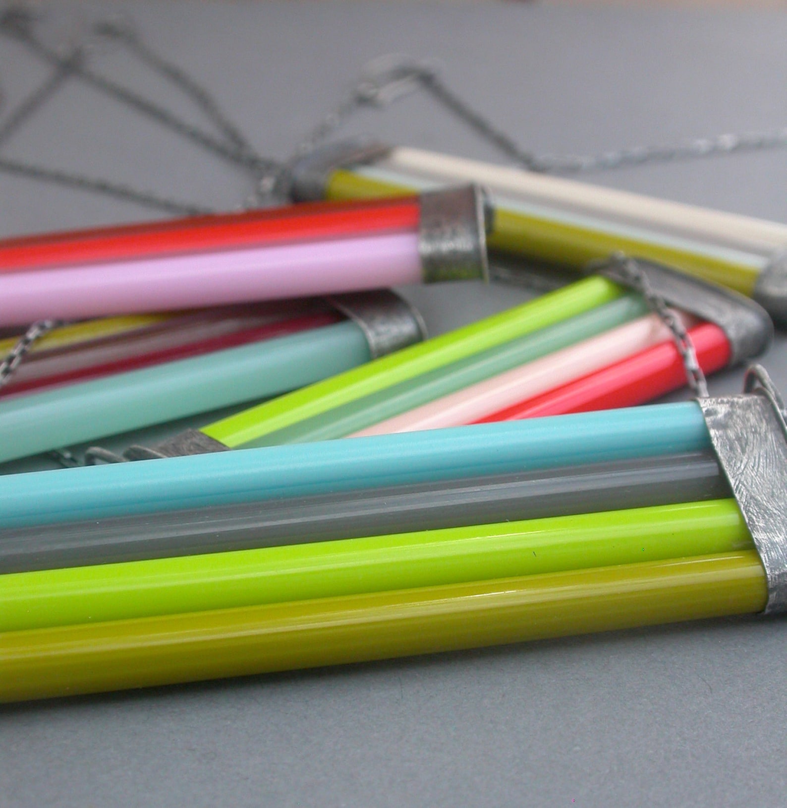 Glass Necklace Glass Cane Bright Oxidized Sterling Geometric - Etsy
