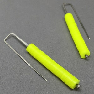 Neon Yellow Earrings Stacked Column Linear Pendulum Vintage Sequin ...