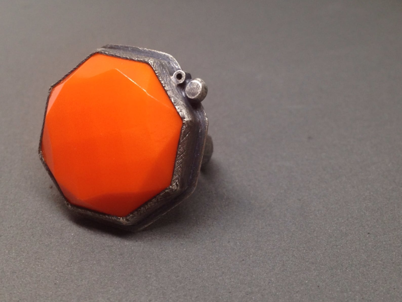 Large Bright Orange Octogan Geometric Ring Big Ring Jewelry Oxidized ...