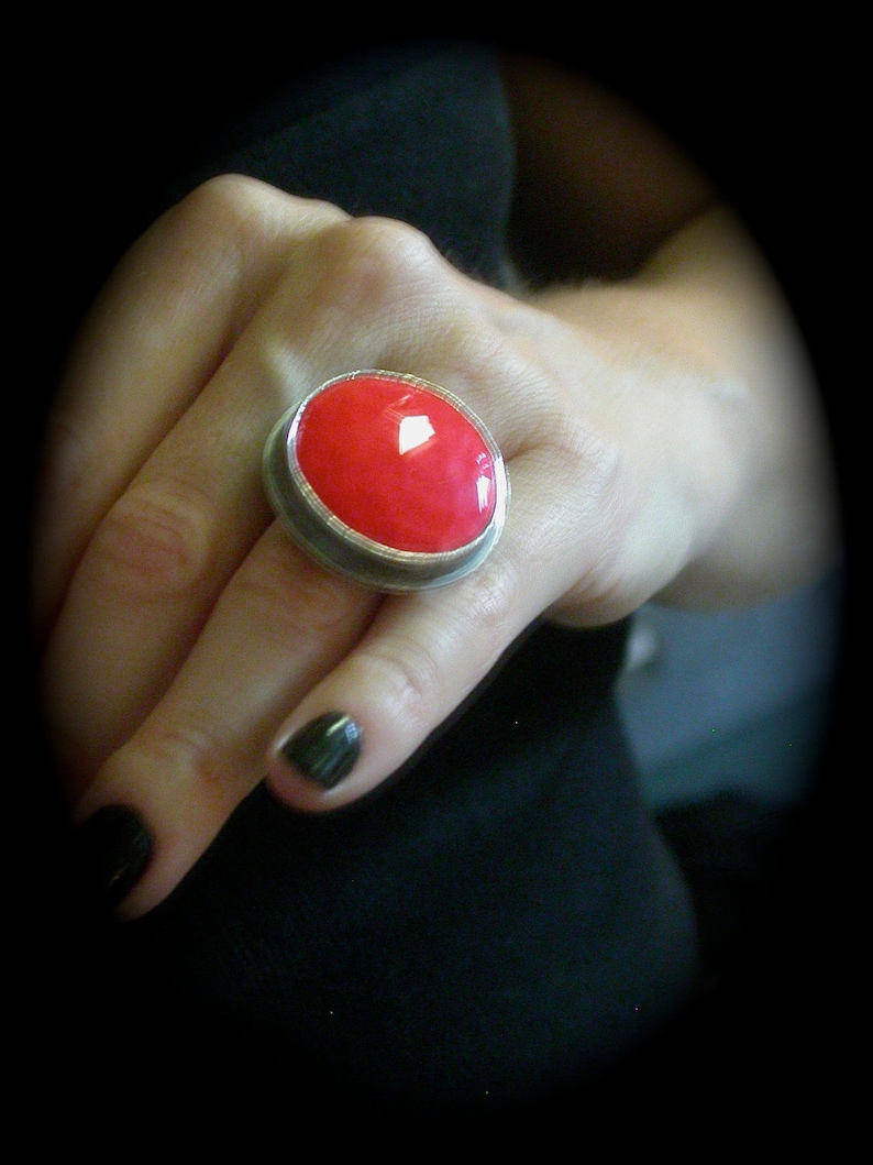 Hot Red Poppy Ring Bright Electric Red Neon Cocktail Ring Modern Funky ...