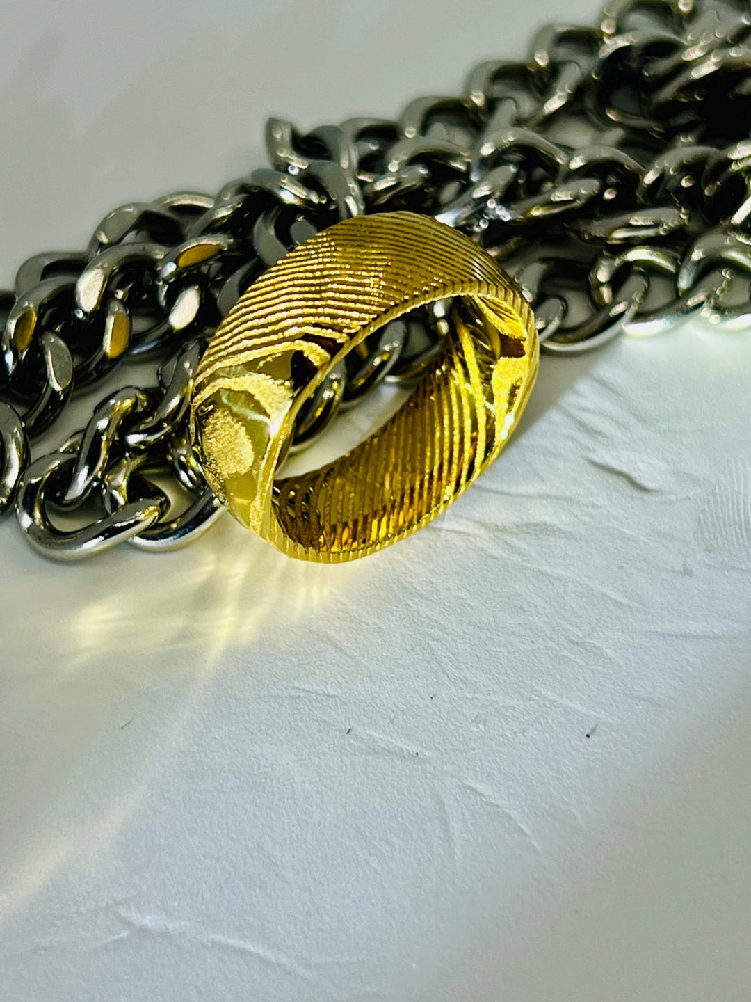 Gold Damascus Steel Hammered Wedding/engagement/gift Ring/band With ...