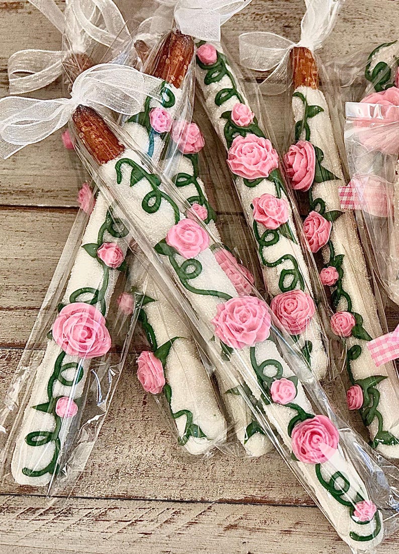 Rose Vine White Chocolate Pretzel Rods(6) & Rice Krispie Treats(6). (12 ...