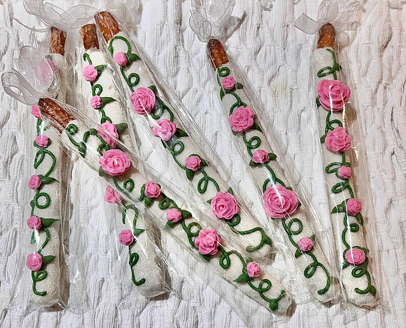 Rose Vine White Chocolate Pretzel Rods (set of 12) - Etsy