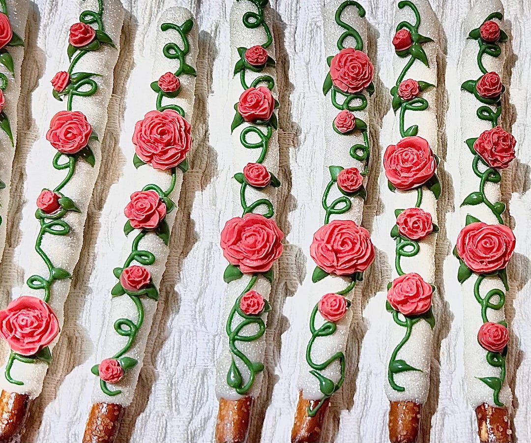 Rose Vine White Chocolate Pretzel Rods (set of 12) - Etsy