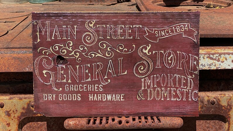 Primitive Old Fashioned Antiqued General Store Sign on Reclaimed Lap ...