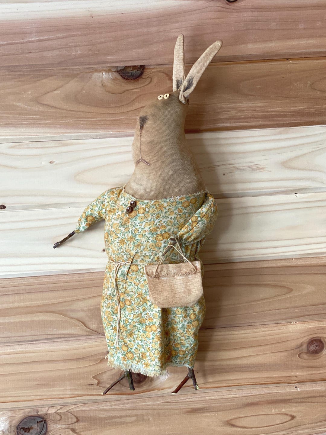 Primitive Handcrafted Muslin Bunny Rabbit With Pocketbook and Willow ...