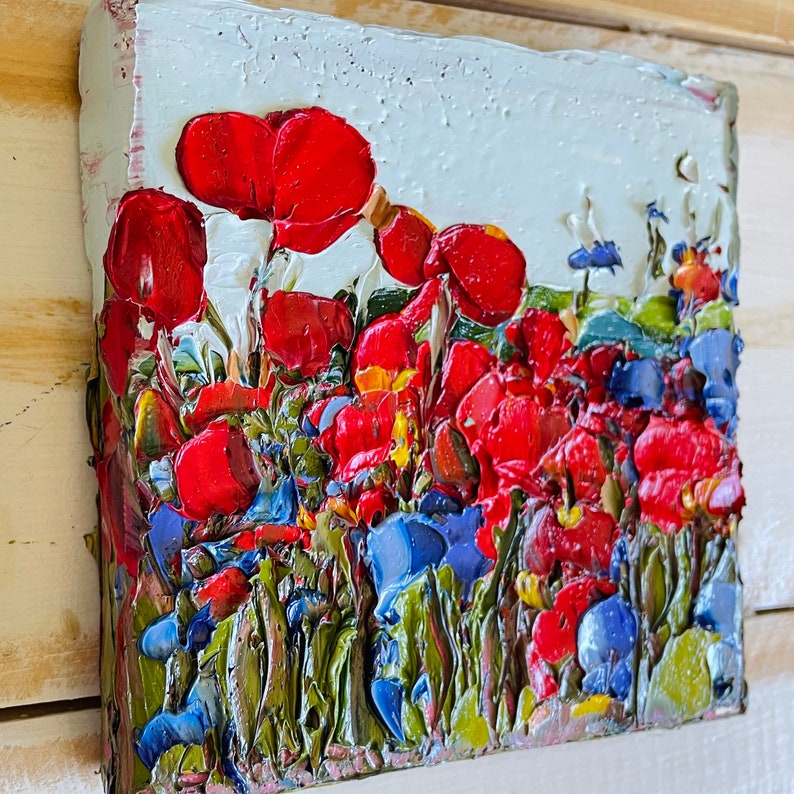 Poppies Painting Original Oil Floral Artwork Small Texture Palette Knife Impasto - Etsy