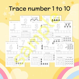 Number Tracing Worksheets 1-10, Preschool Kindergarten Practice ...