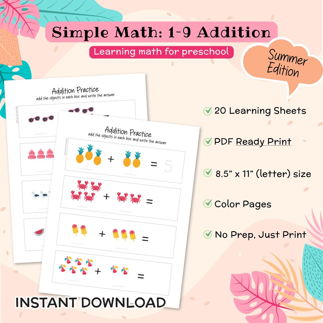 Worksheets Math Addition With Picture for Pre School Kindergarten ...