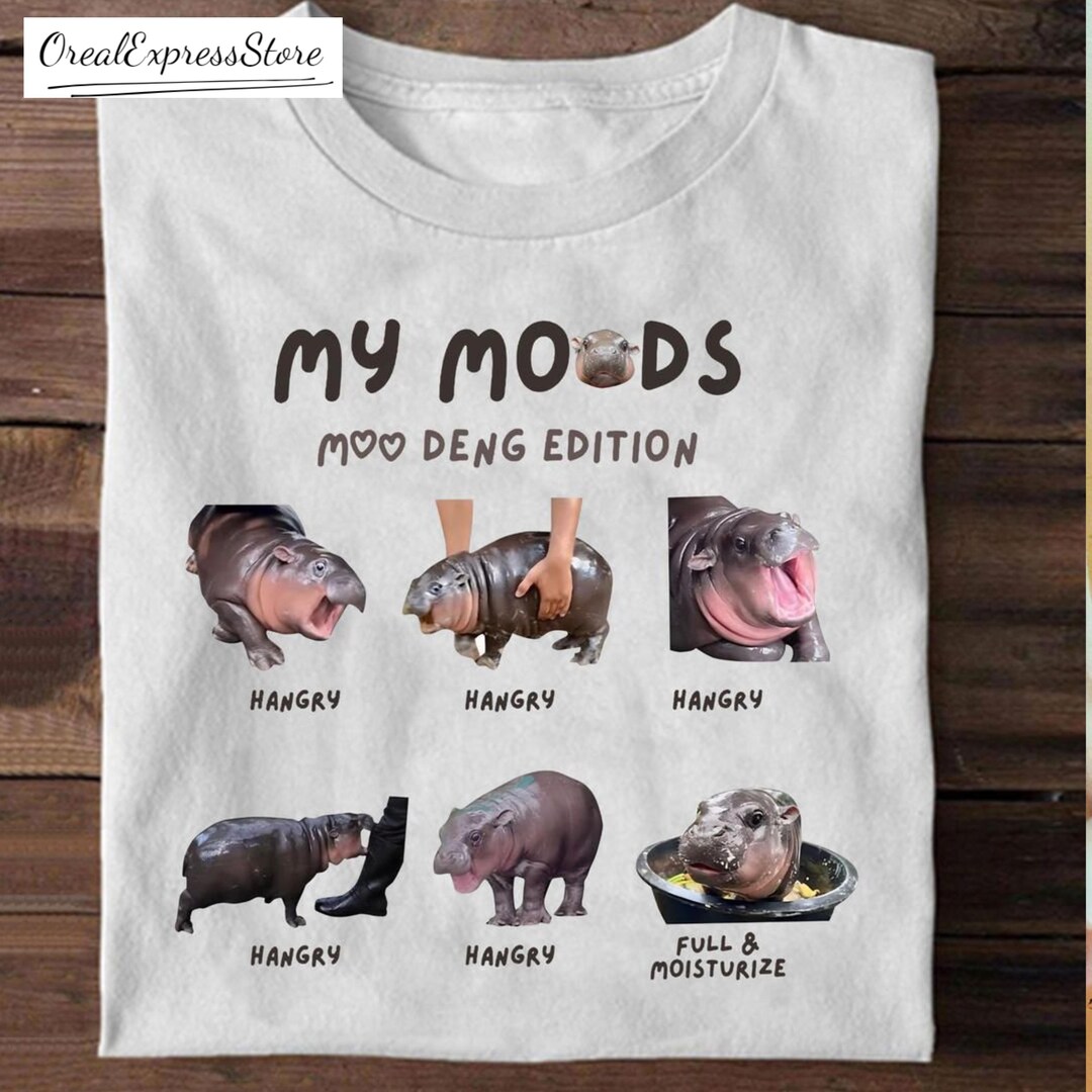 Moo Deng Mood Sassy Hippo Funny Cute Moo Deng Bouncy Pig T-shirt ...