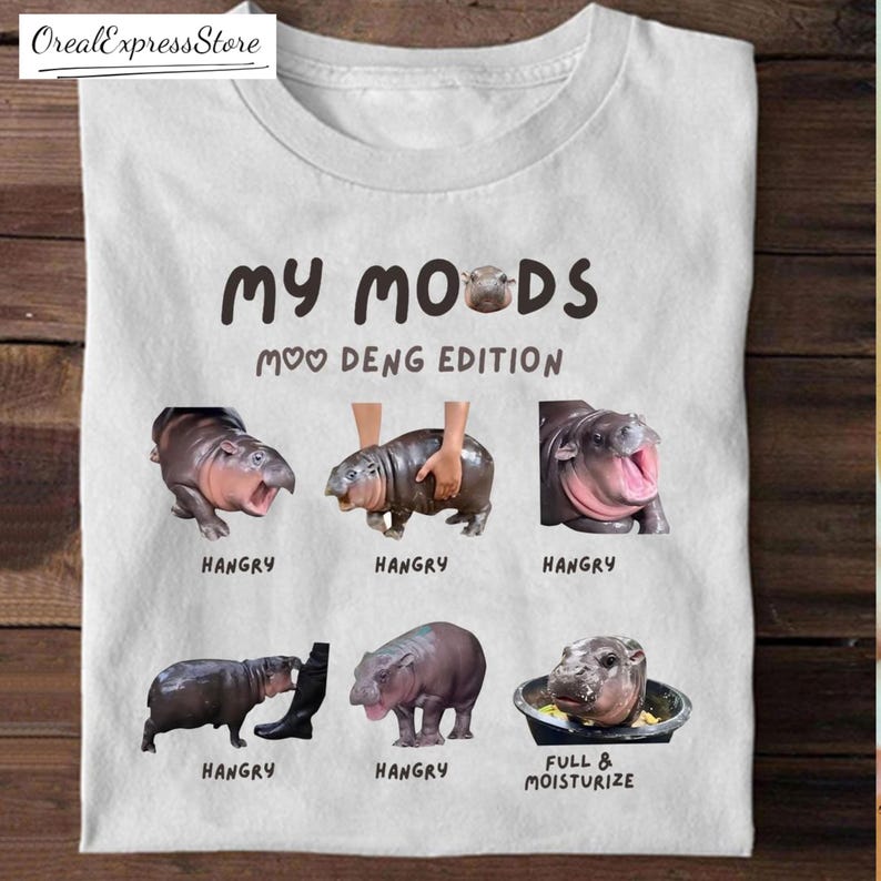 Moo Deng Mood Sassy Hippo Funny Cute Moo Deng Bouncy Pig T-shirt ...