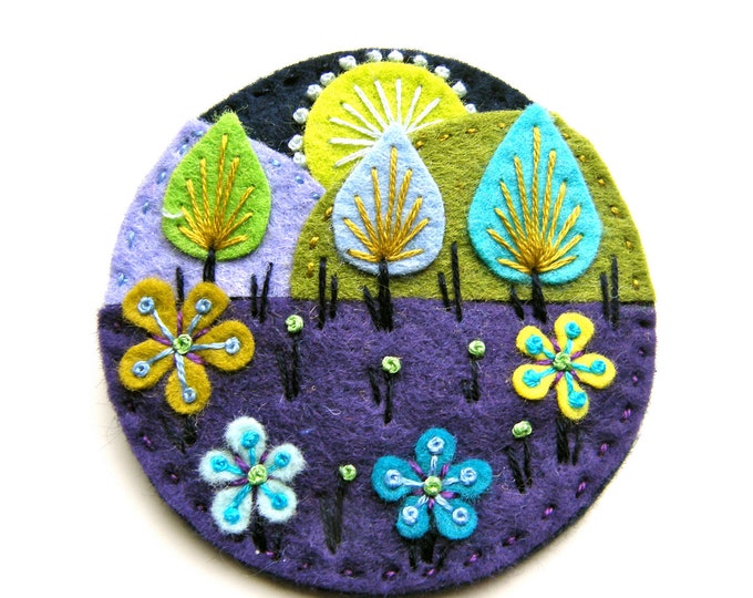 Treescape Felt Brooch With Freeform Embroidery - Etsy