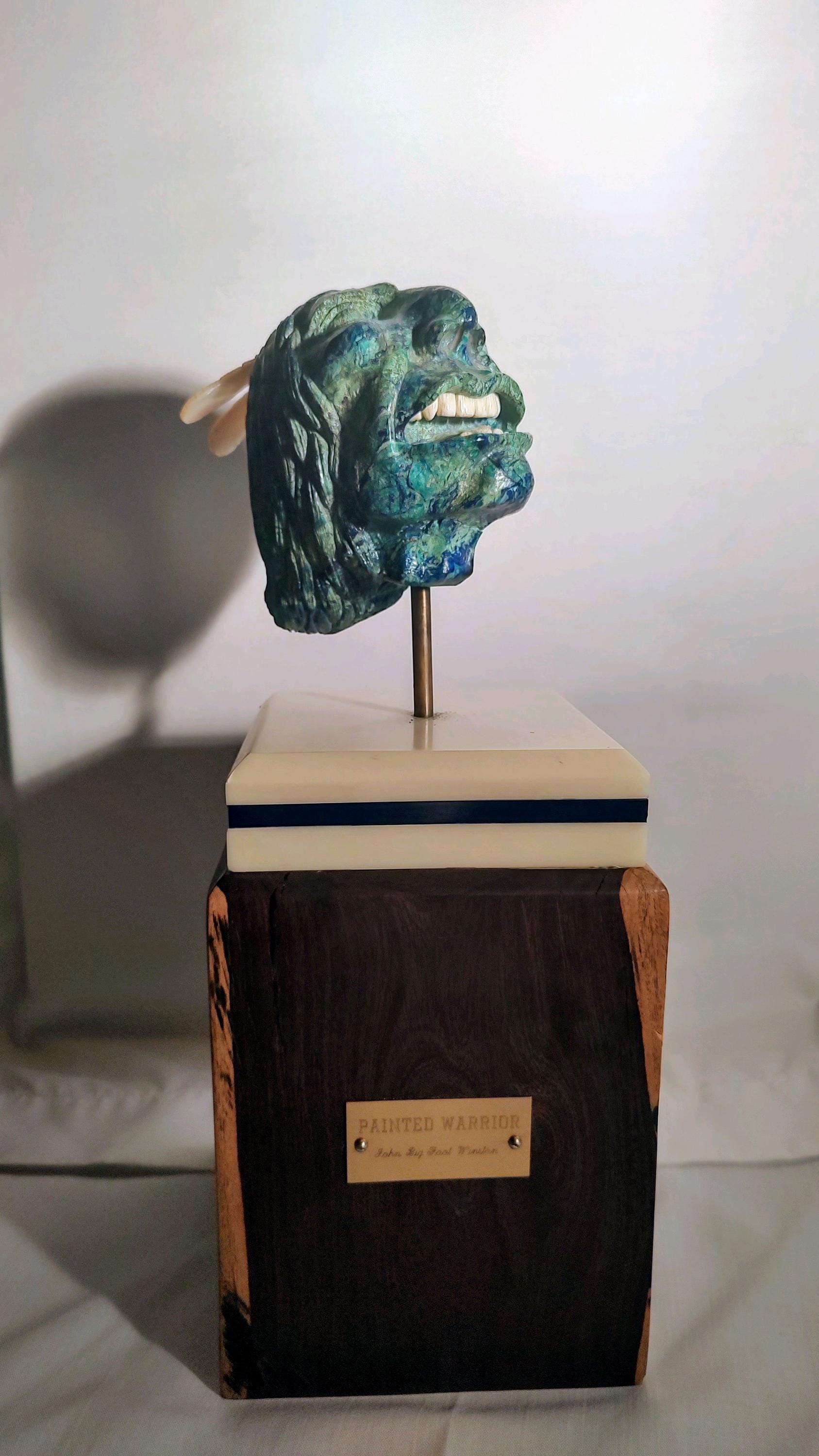 Hand-carved Indian Leader by John Winston | Azurite Malachite Carving ...