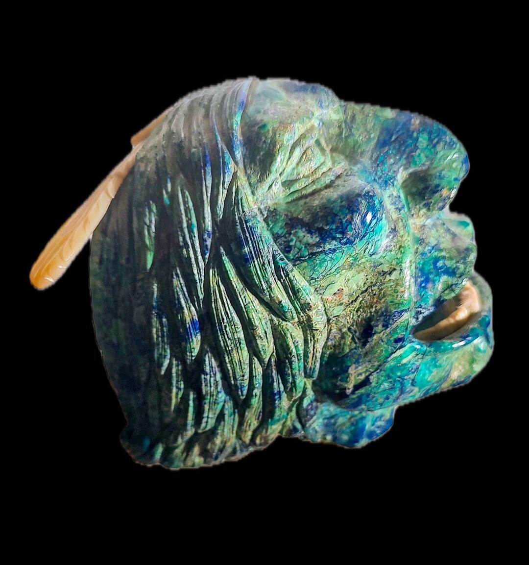 Hand-carved Indian Leader by John Winston | Azurite Malachite Carving ...