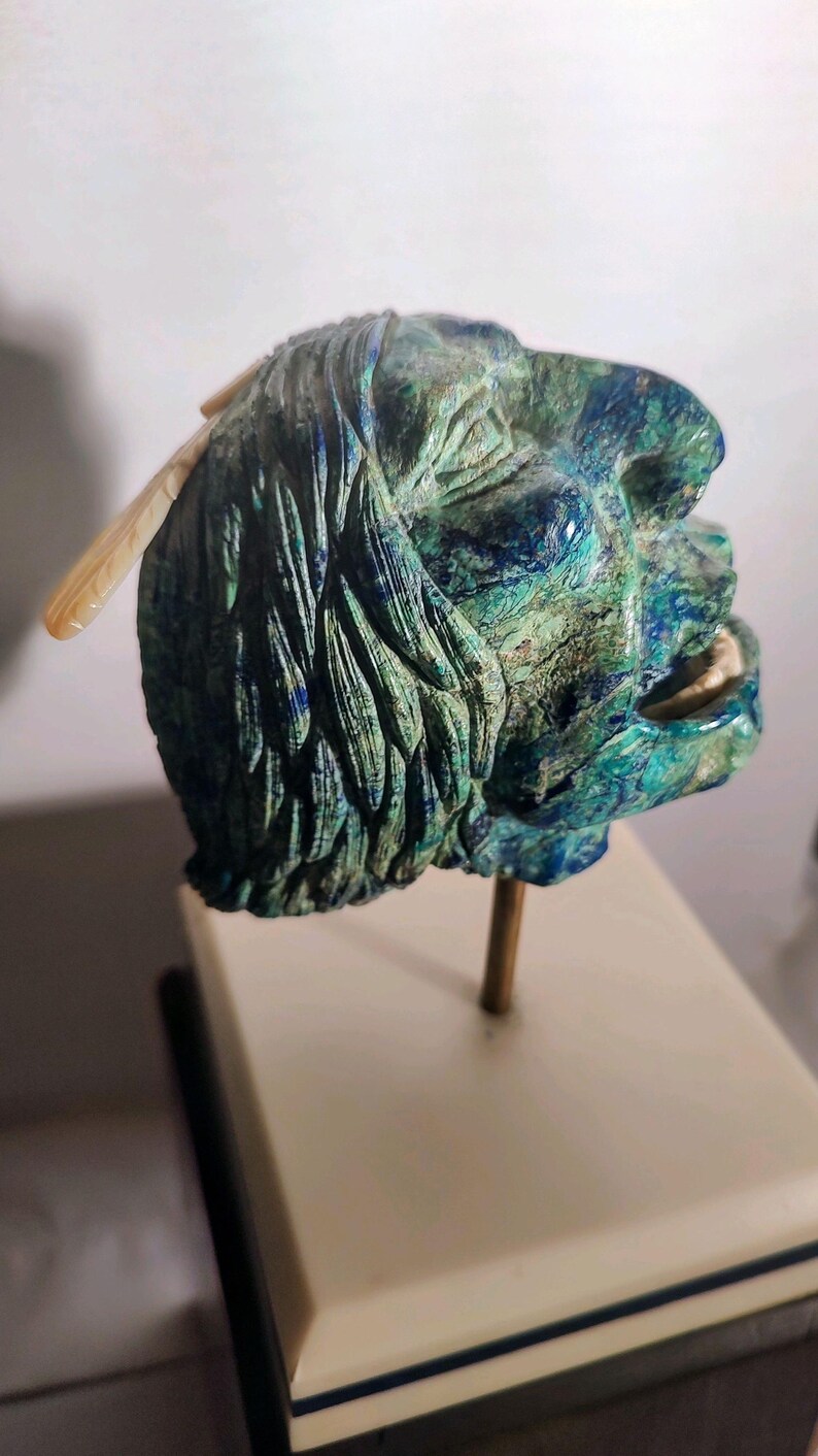 Hand-carved Indian Leader by John Winston | Azurite Malachite Carving ...