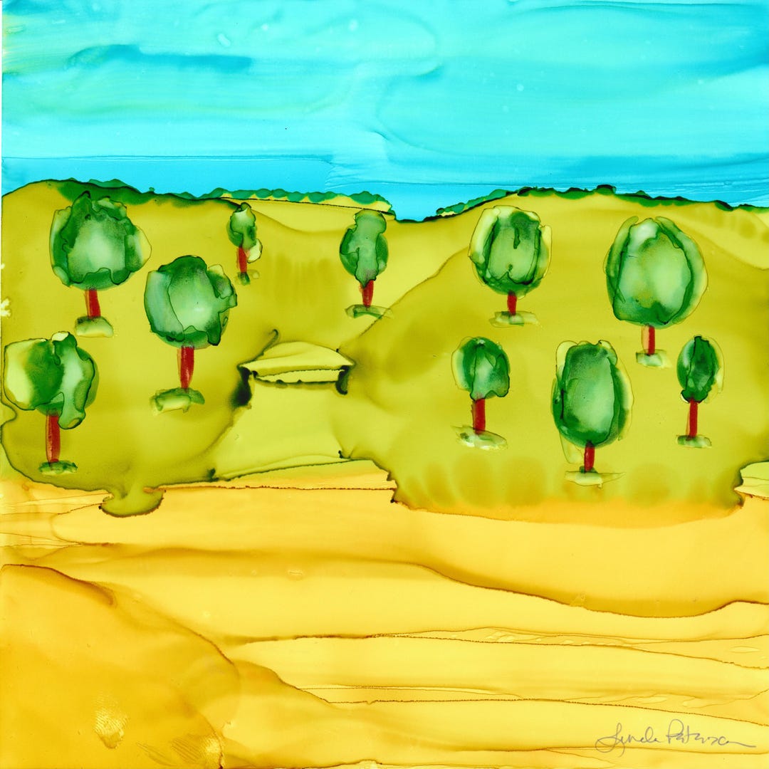 Original Alcohol Ink Landscape Painting: Green Hills Small Wall Art - Etsy