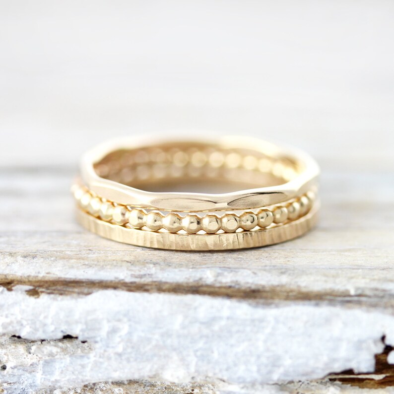 Set of 3 Textured Stacking Rings - Sterling Silver or Gold Filled - Etsy
