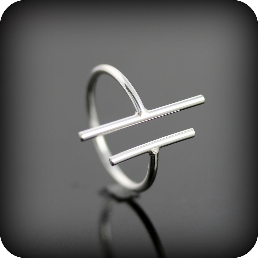 Two Bars Open Ring - Adjustable Sterling Silver Ring - Double Bar - Etsy