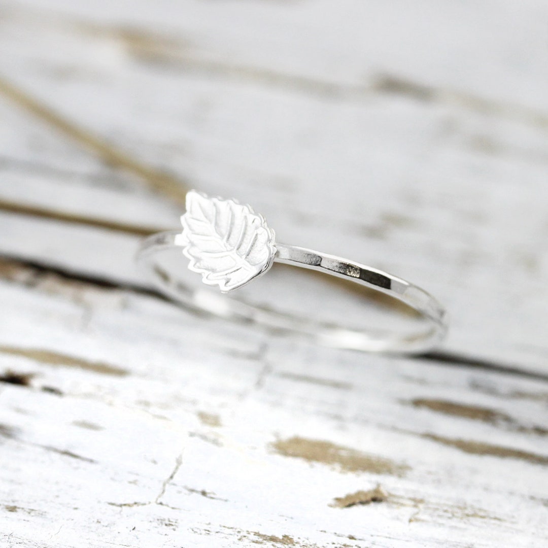 Tiny Leaf Ring - Sterling Silver Stacking Ring - Etsy