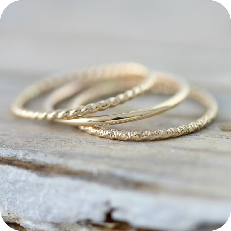 Set of 3 Textured Stacking Rings in Sterling Silver Twisted - Etsy