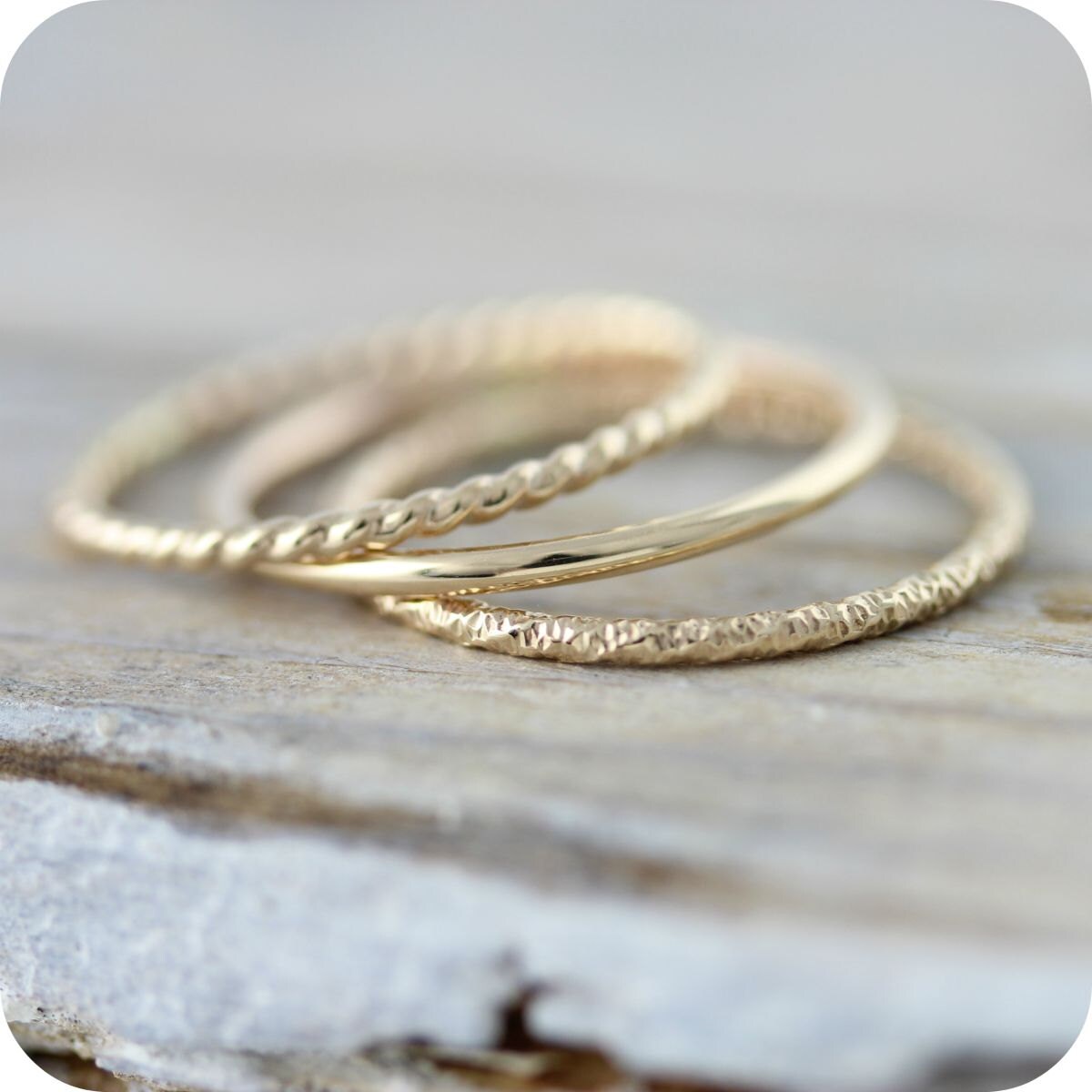 Set of 3 Textured Stacking Rings in Sterling Silver Twisted - Etsy