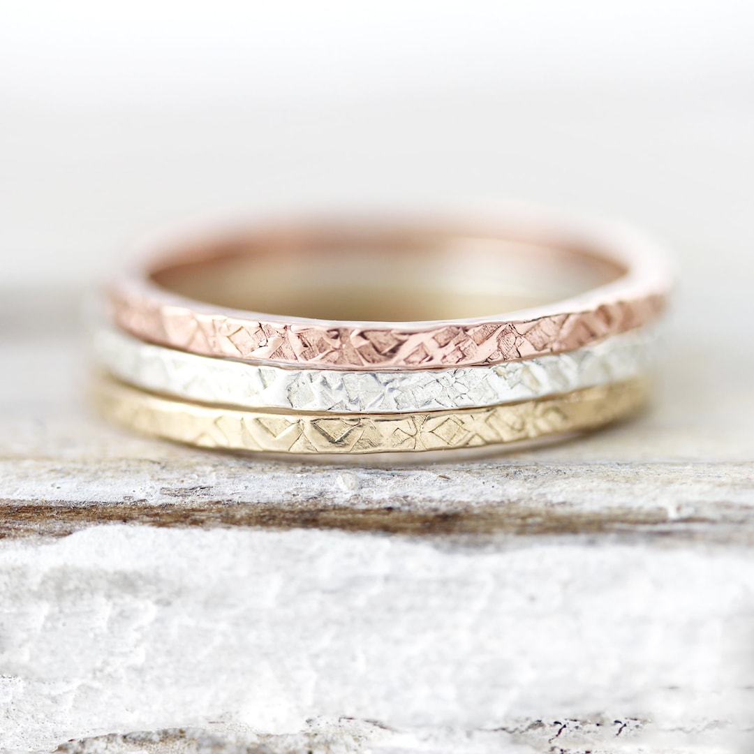 Medium Imprinted Stacking Ring, Square Edge Ring in Sterling Silver ...