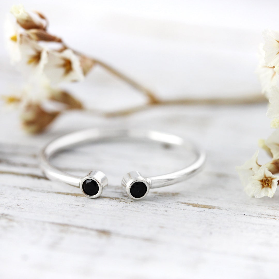 Double Gemstone Open Ring - Recycled Sterling Silver Ring (black) - Etsy