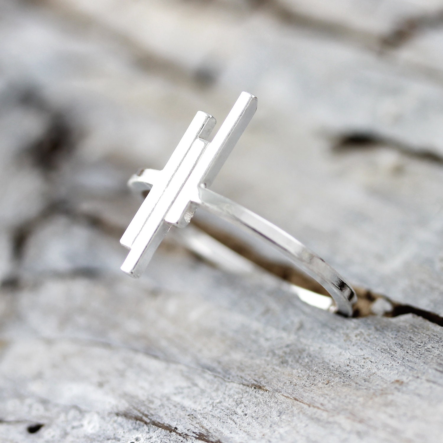 Triple bar ring recycled sterling silver ring | Etsy