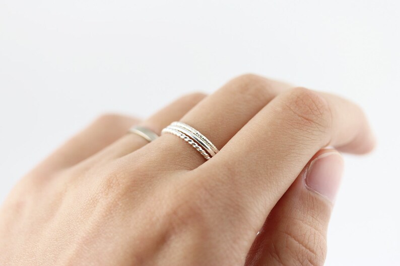 Set of 3 Textured Stacking Rings in Sterling Silver Twisted - Etsy