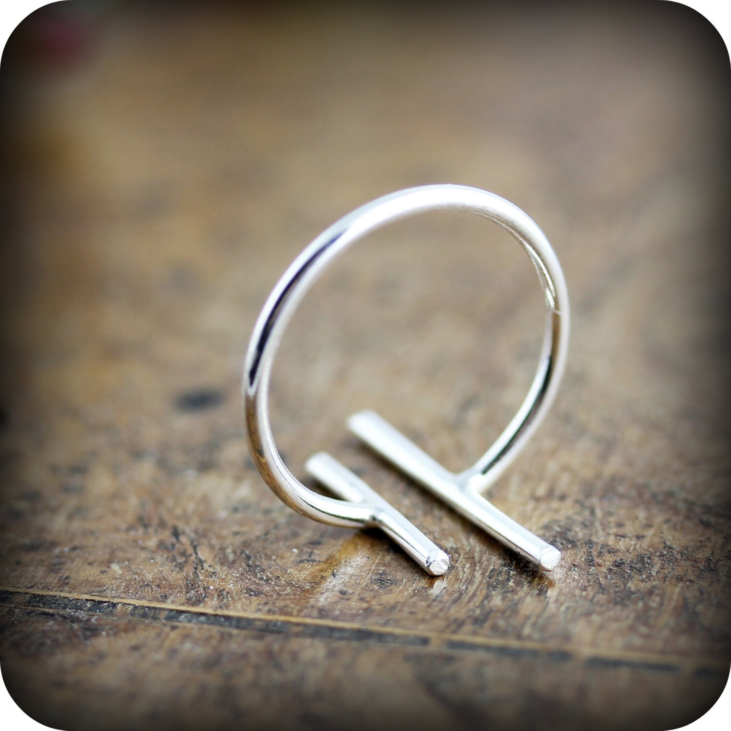 Two Bars Open Ring - Adjustable Sterling Silver Ring - Double Bar - Etsy