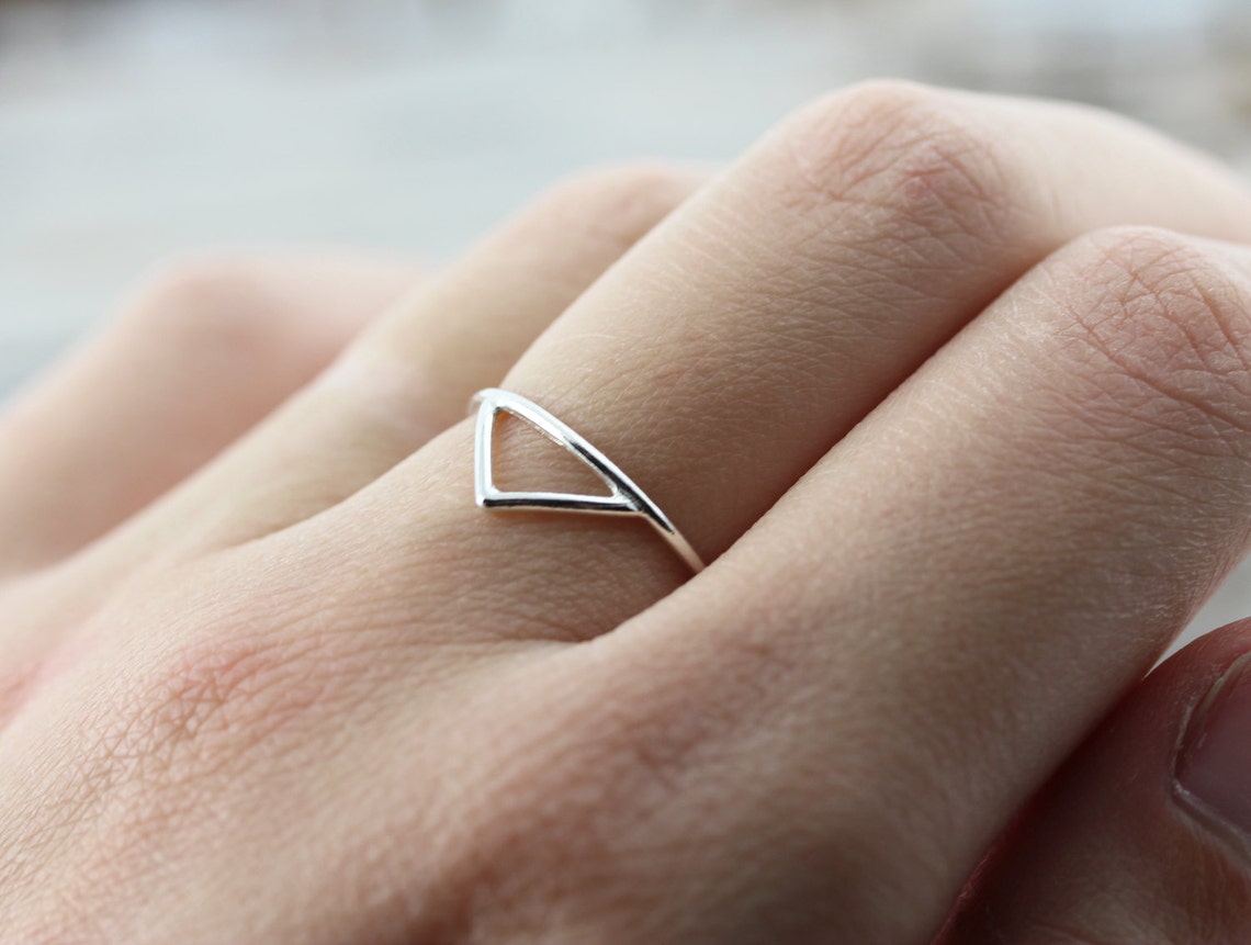 Triangle Ring in Sterling Silver Chevron Silver Stacking - Etsy