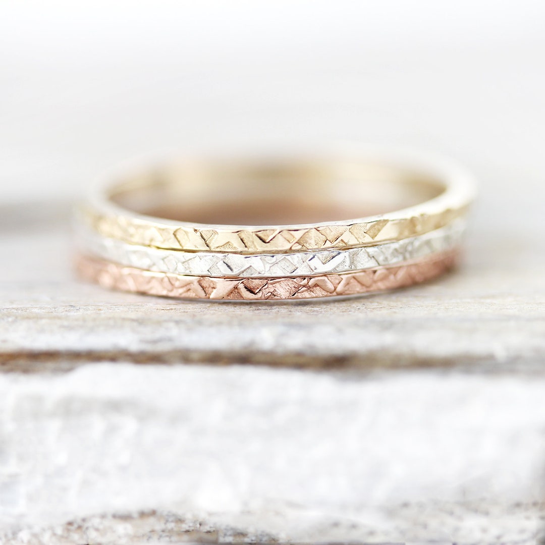 Thin Imprinted Stacking Ring, Square Edge Ring in Sterling Silver or ...