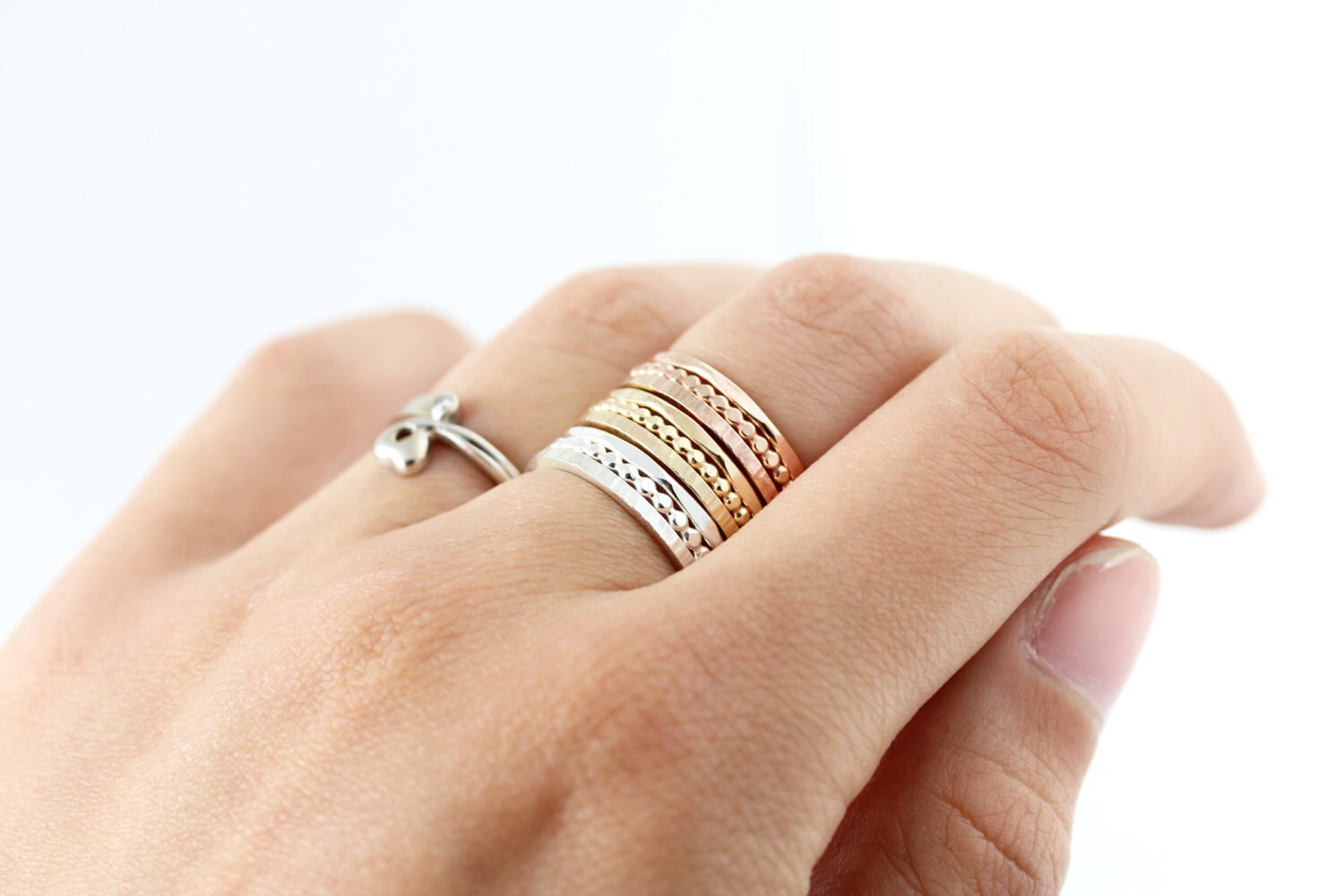 Set of 3 Textured Stacking Rings - Sterling Silver or Gold Filled - Etsy