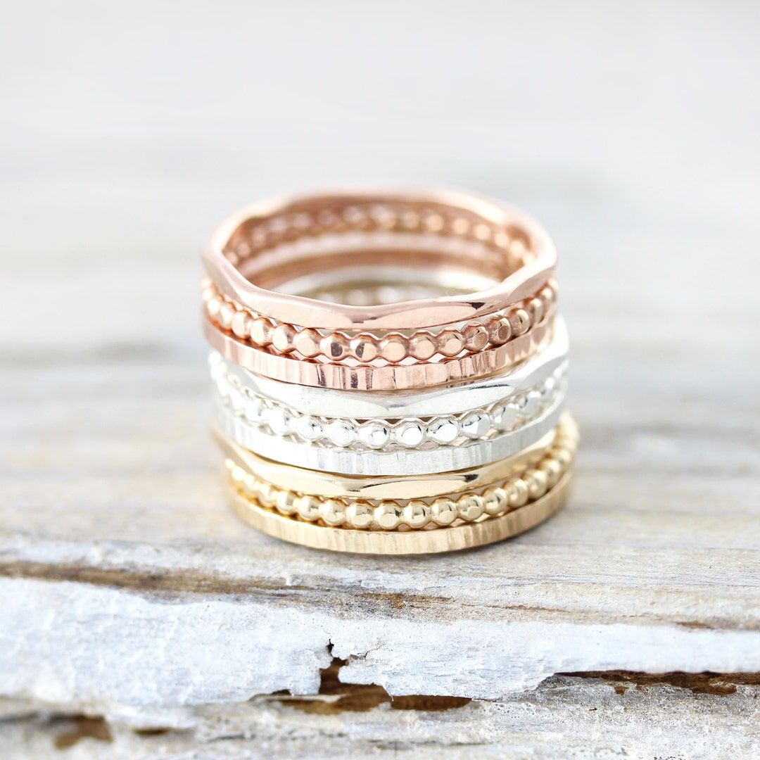 Set of 3 Textured Stacking Rings - Sterling Silver or Gold Filled - Etsy