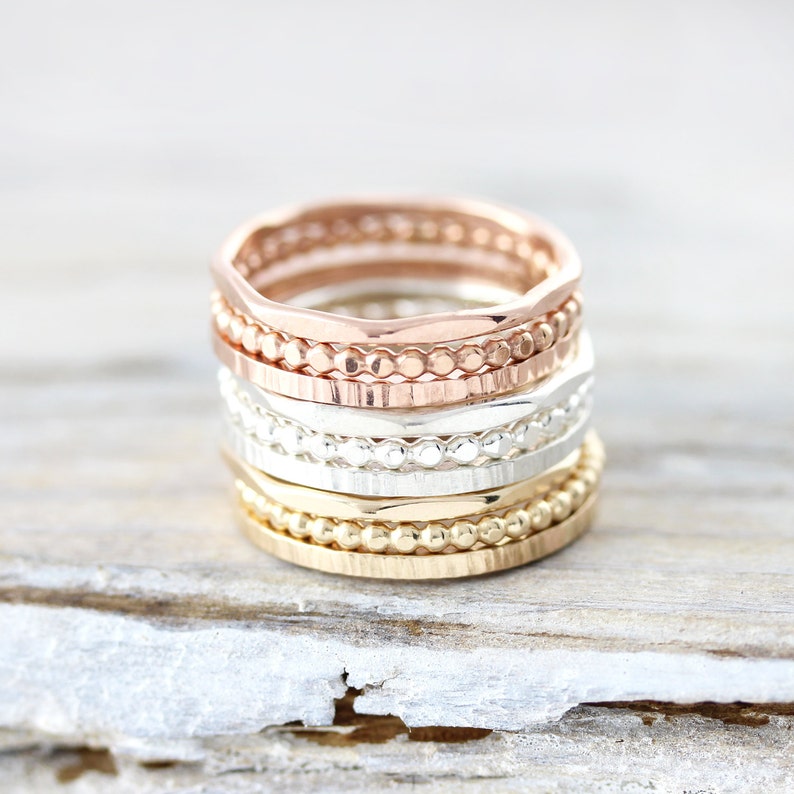 Set of 3 Textured Stacking Rings - Sterling Silver or Gold Filled - Etsy