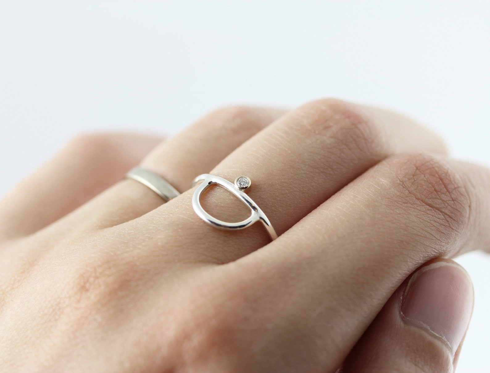 Half Moon Engagement Ring in Sterling Silver and Gold With Tiny Diamond ...